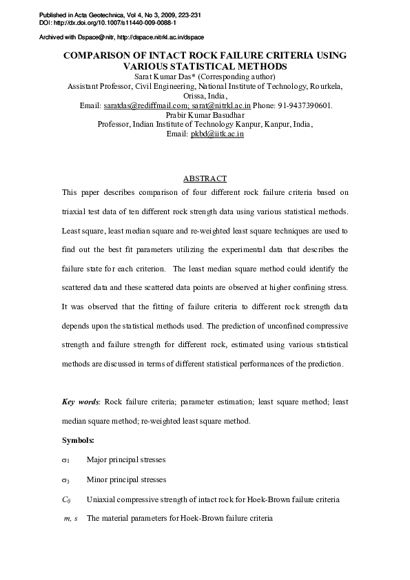 (PDF) Comparison of intact rock failure criteria using various ...