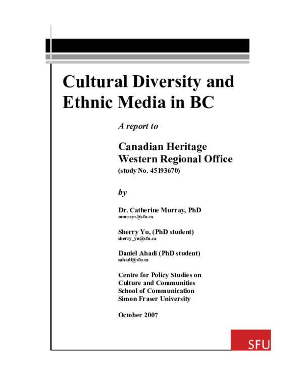 (PDF) Cultural diversity and ethnic media in BC