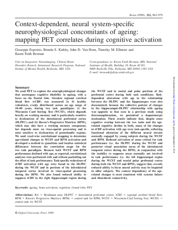 Pdf Context Dependent Neural System Specific Neurophysiological
