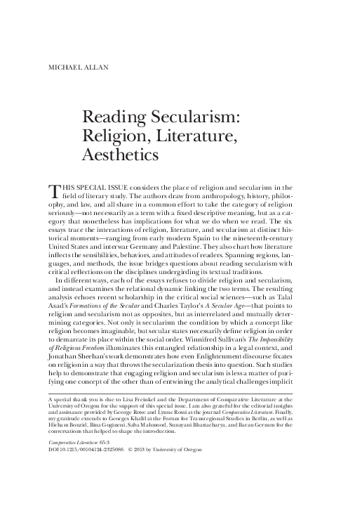 (PDF) Reading Secularism: Religion, Literature, Aesthetics