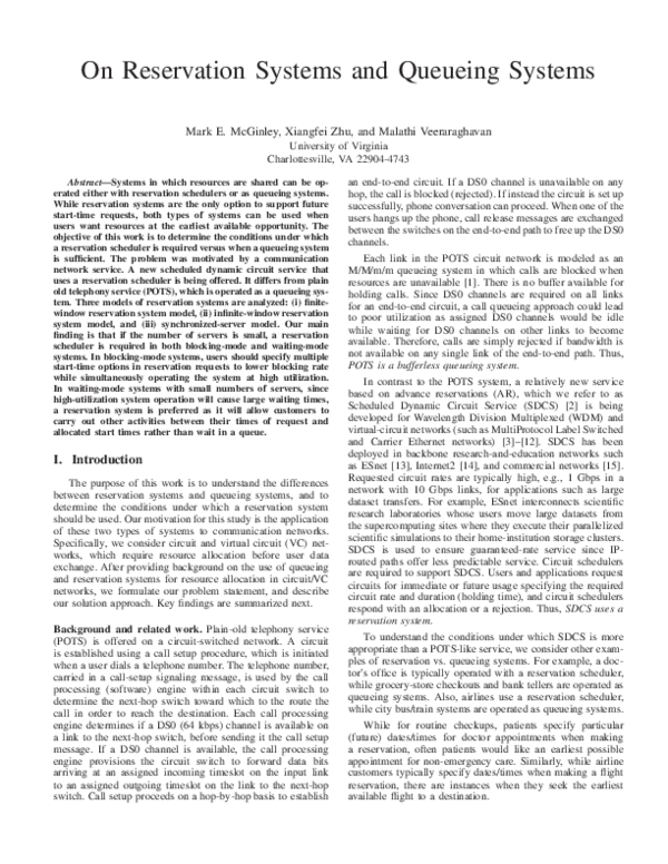 Pdf On Reservation Systems And Queueing Systems 