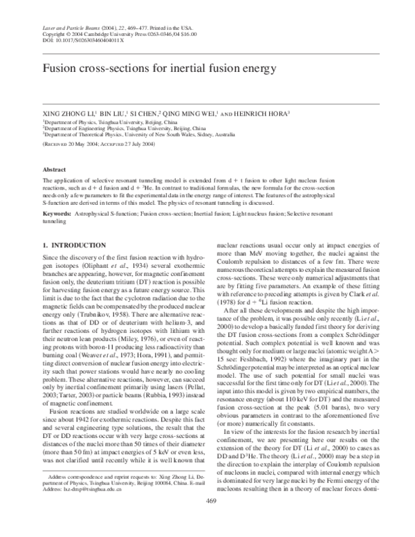 (PDF) Fusion cross-sections for inertial fusion energy