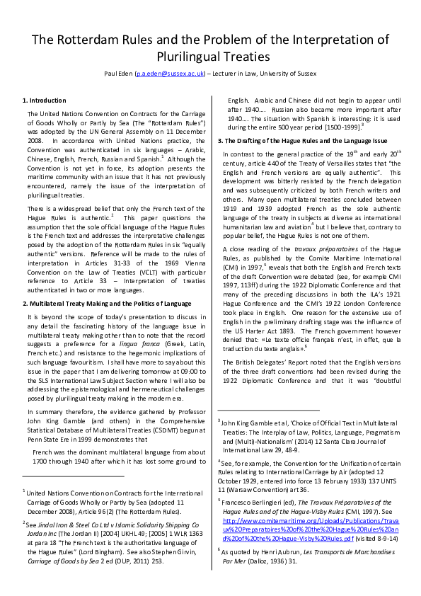 (PDF) The Rotterdam Rules and the Problem of the Interpretation of ...