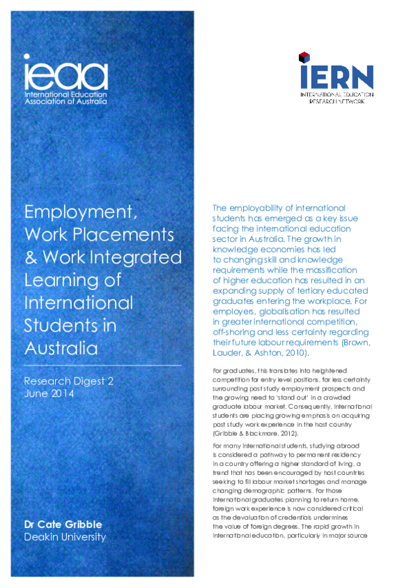 (PDF) Employment, Work Placements & Work Integrated Learning of ...
