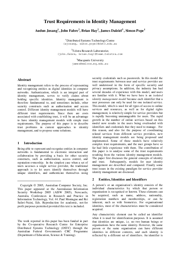 (PDF) Trust Requirements in Identity Management