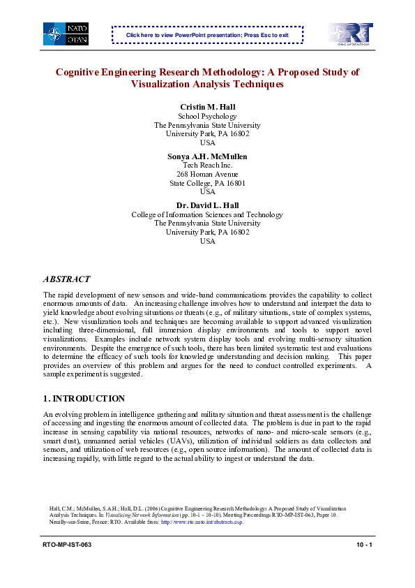 (PDF) Cognitive Engineering Research Methodology: A Proposed Study of Visualization Analysis ...