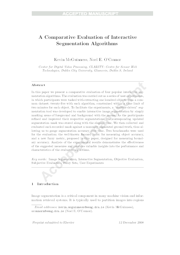 Pdf A Comparative Evaluation Of Interactive Segmentation Algorithms