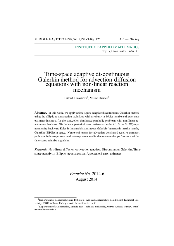 Pdf Time Space Adaptive Discontinuous Galerkin Method For Advection Diffusion Equations With