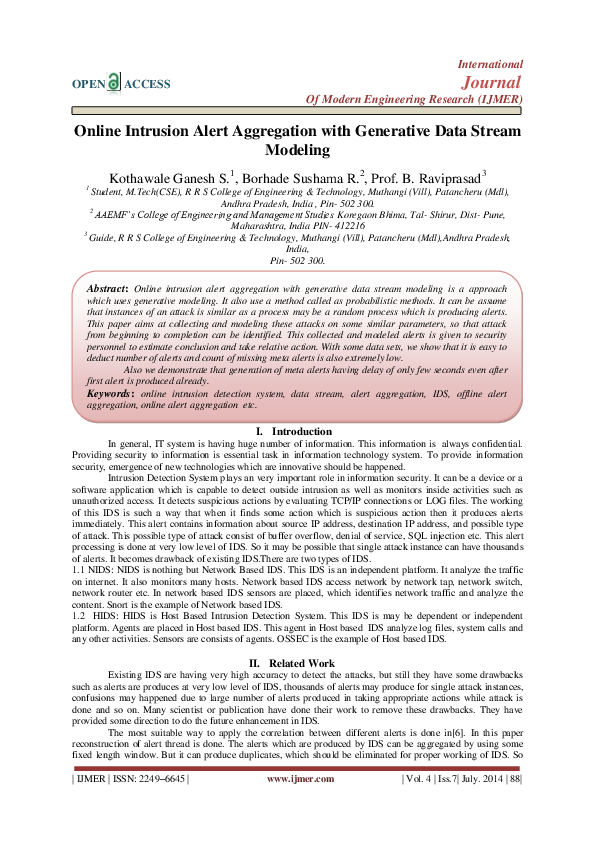 (PDF) Online Intrusion Alert Aggregation with Generative Data Stream Modeling