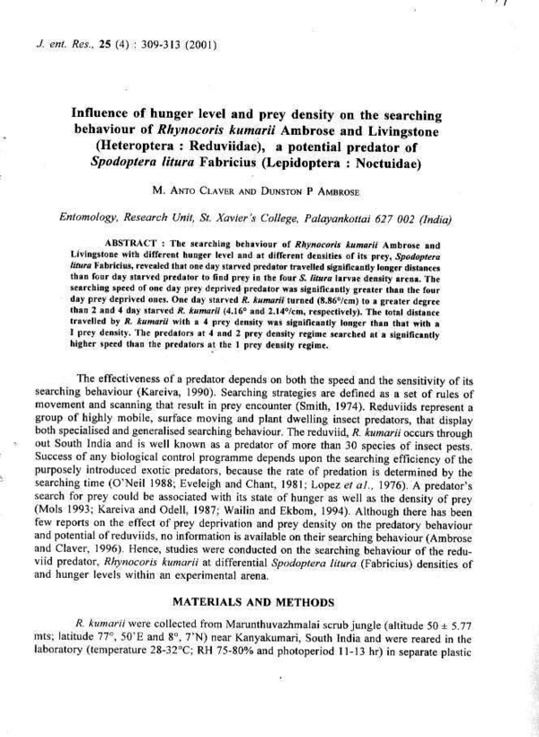 (PDF) 188. Influence of hunger level and prey density on the searching ...