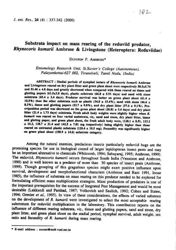 (PDF) 180. Substrata impact on mass rearing of the reduviid predator ...