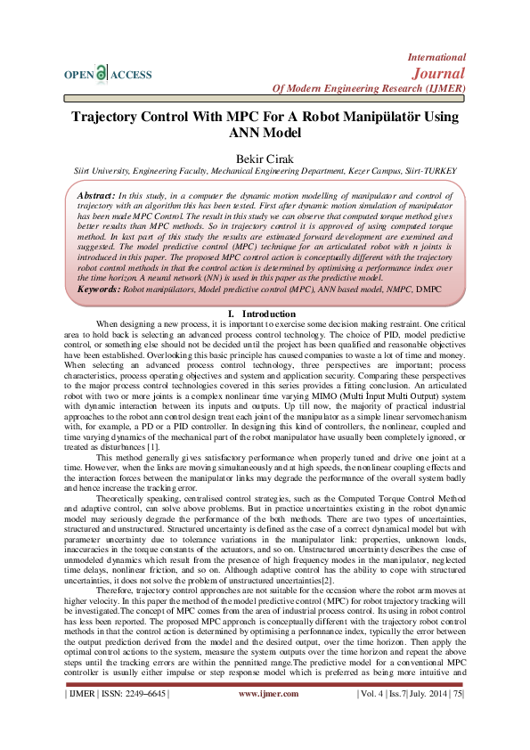 (PDF) MPC for Robot Manipulator Trajectory Control