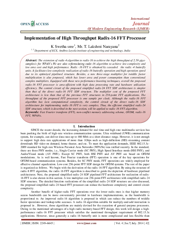 (PDF) Implementation of High Throughput Radix-16 FFT Processor (PDF) Implementation of High Throughput Radix-16 FFT Processor