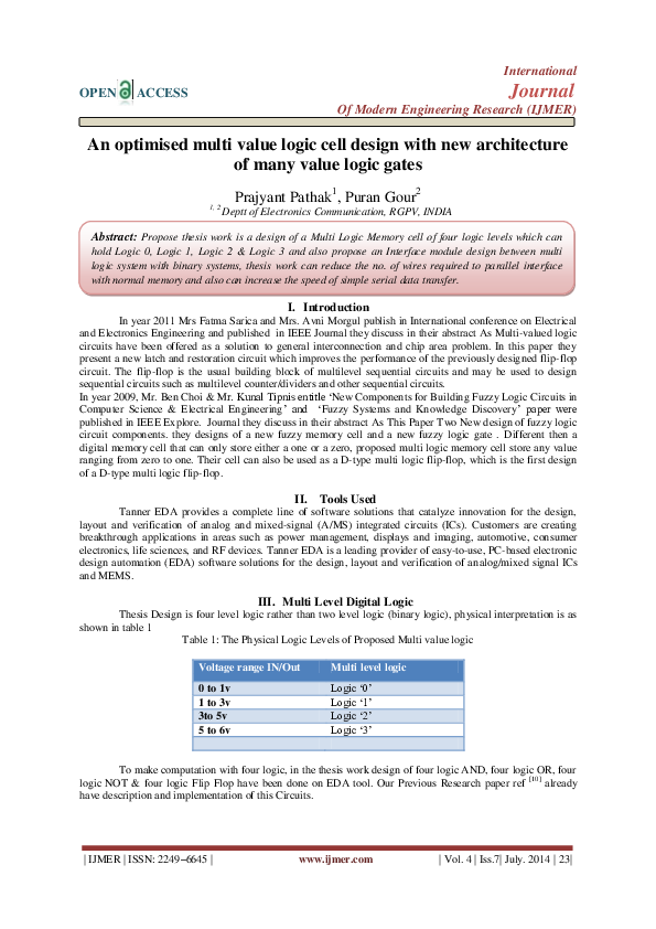 Pdf An Optimised Multi Value Logic Cell Design With New Architecture