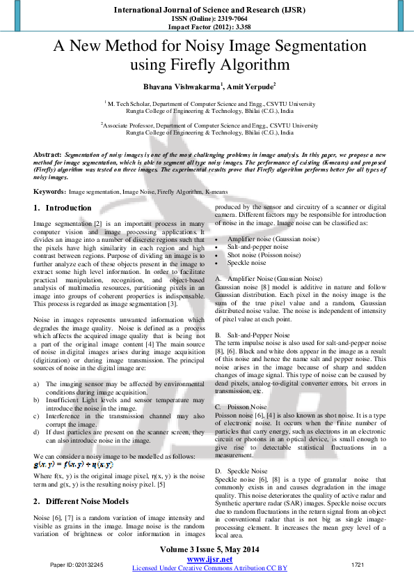 Pdf A New Method For Noisy Image Segmentation Using Firefly Algorithm