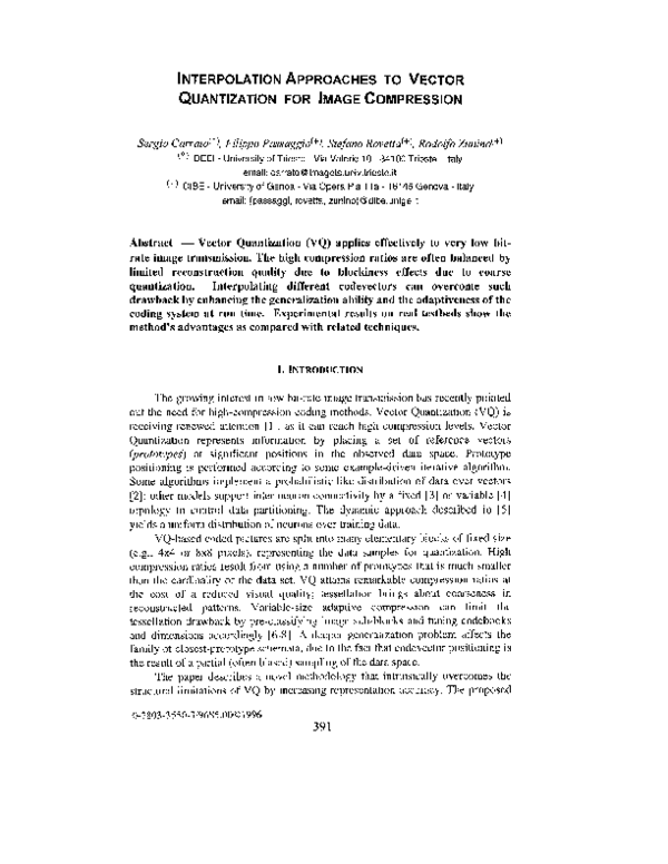 (PDF) Interpolation approaches to vector quantization for image compression | Stefano Rovetta ...