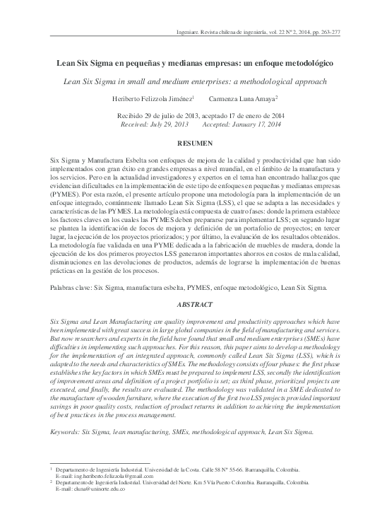 (PDF) Lean Six Sigma en peque帽as y medianas empresas: un enfoque ... (PDF) Lean Six Sigma en peque帽as y medianas empresas: un enfoque ...