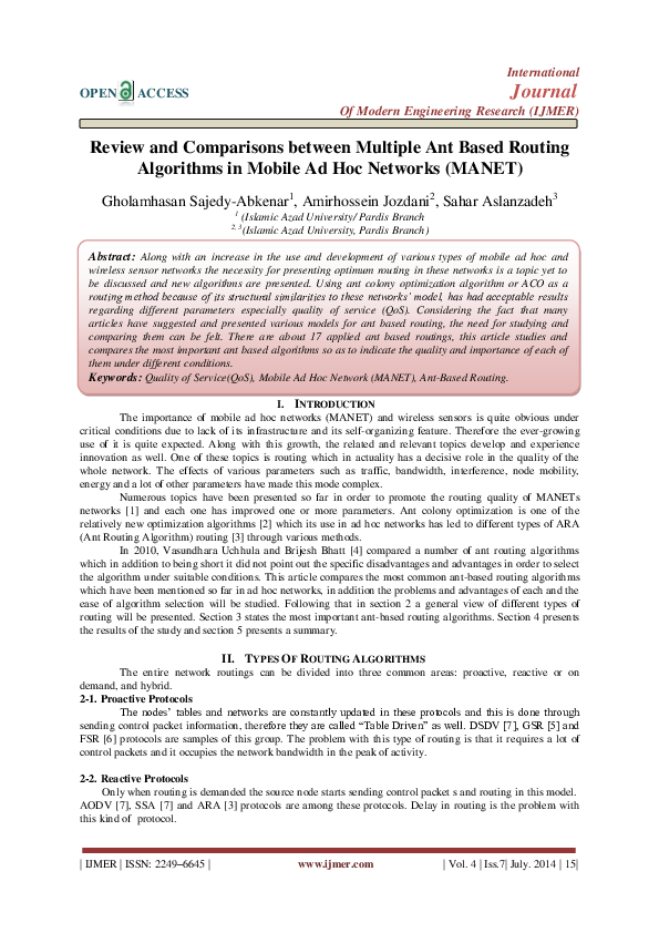 Pdf Analysis And Comparison Routing Protocols Based On Aco And