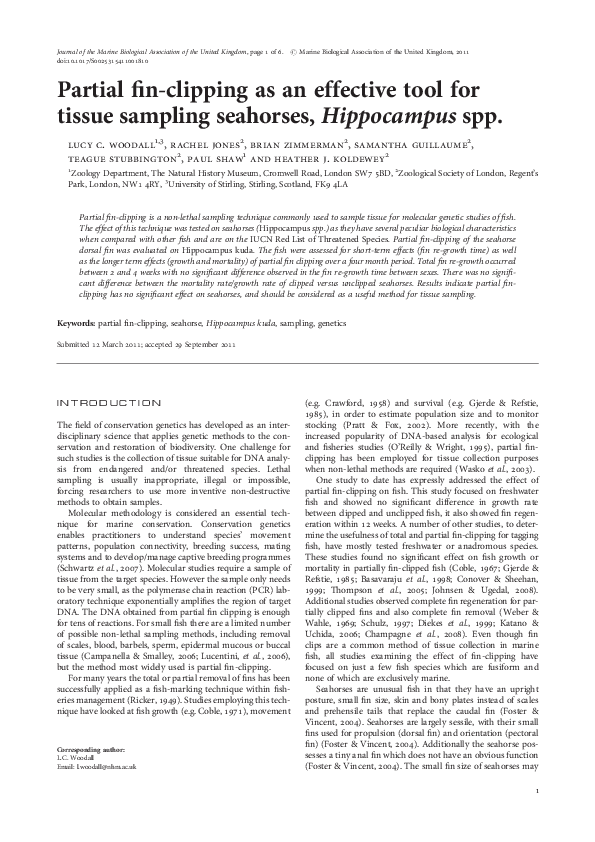 (PDF) Partial fin-clipping as an effective tool for tissue sampling ...