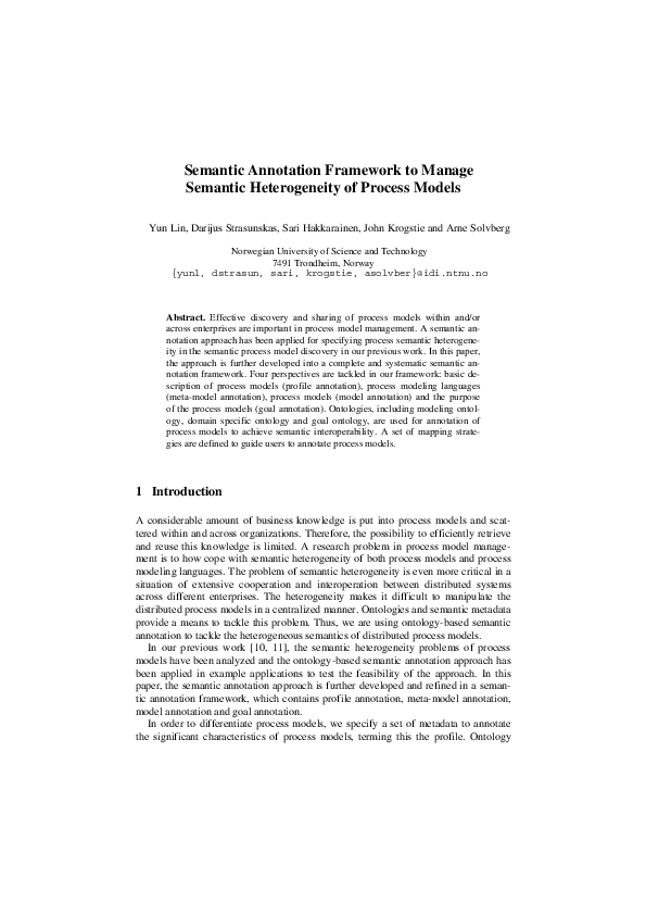 (PDF) Semantic annotation framework to manage semantic heterogeneity of process models