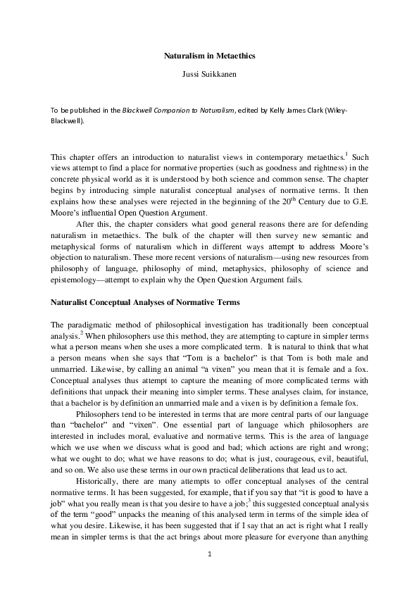 (PDF) Naturalism in Metaethics