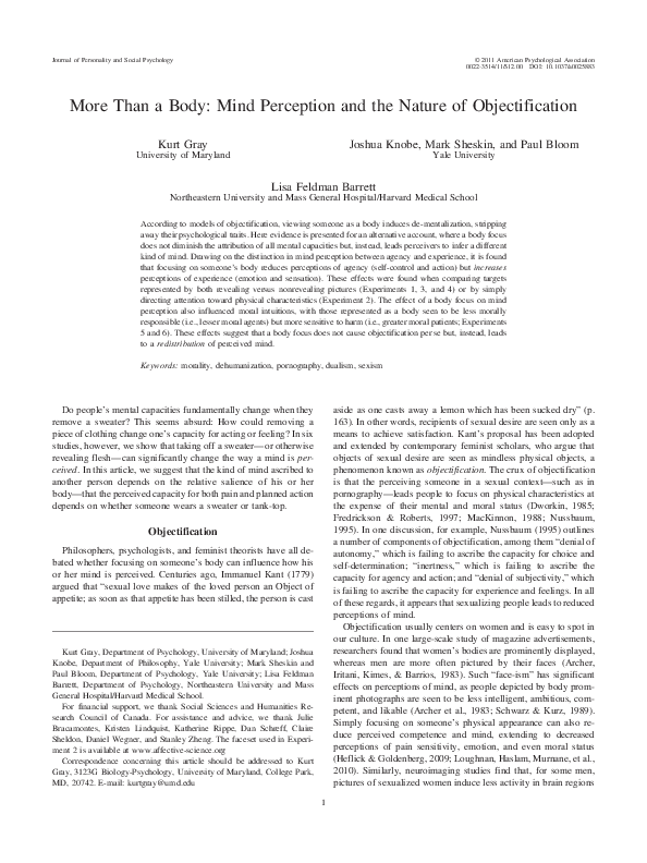 (PDF) More Than a Body: Mind Perception and the Nature of Objectification