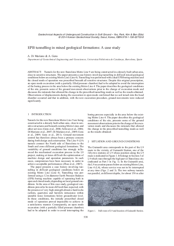 (PDF) EPB tunnelling in mixed geological formations: A case study | Alessandra Di Mariano ...