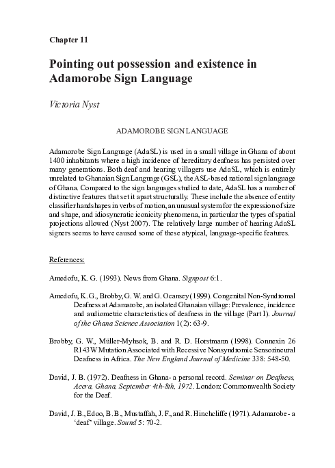 (PDF) Pointing out possession and existence in Adamorobe Sign Language