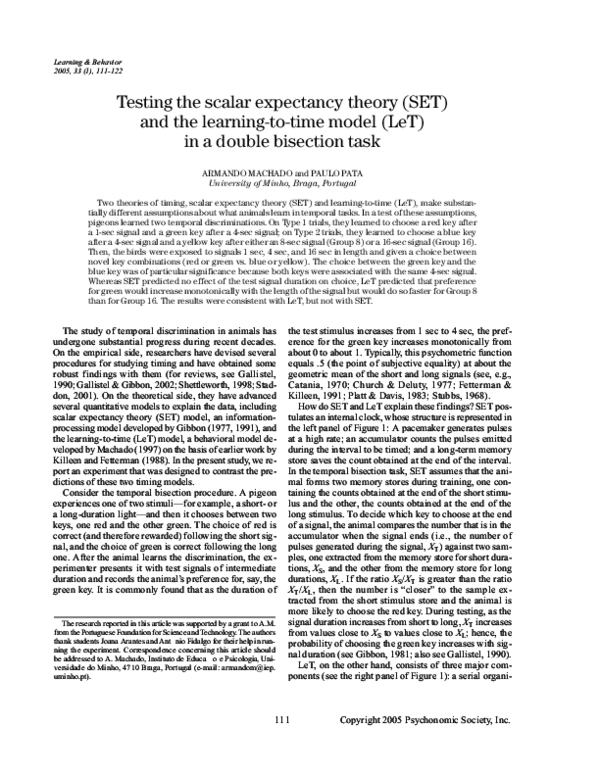 Pdf Testing The Scalar Expectancy Theory Set And The Learning To Time Model Let In A