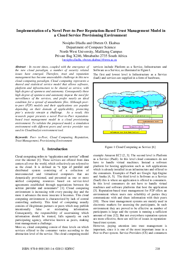 Pdf Implementation Of A Novel Peer To Peer Reputation Based Trust Management Model In A Cloud