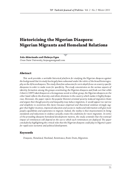 (PDF) Historicising the Nigerian Diaspora: Nigerian Migrants and ...