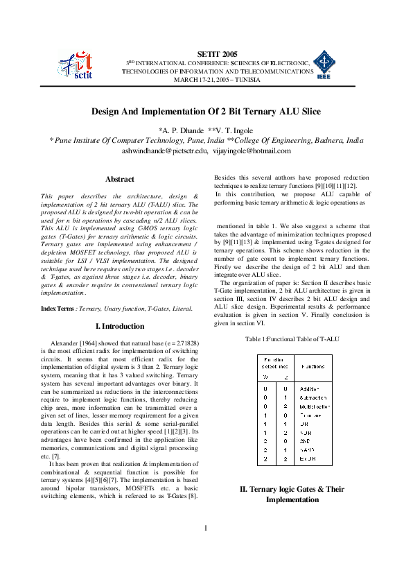 Pdf Design And Implementation Of 2 Bit Ternary Alu Slice 