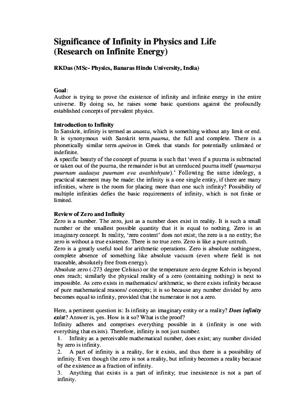 (DOC) A Study of Infinite Energy, Life, Space-Time, Infinity, Zero,