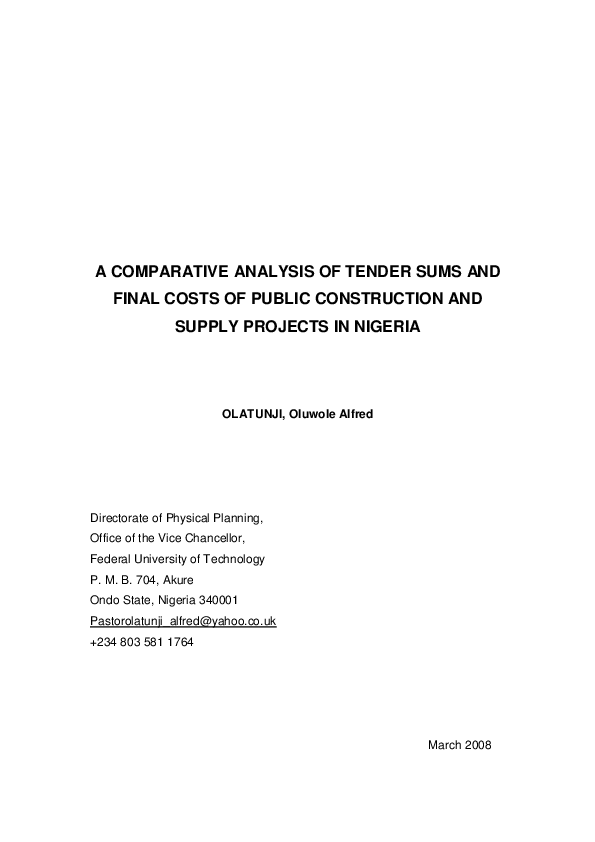 (PDF) A comparative analysis of tender sums and final costs of public ...