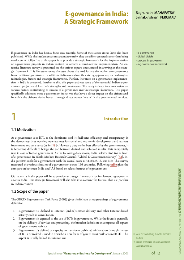 E‑governance in India: A Strategic Framework