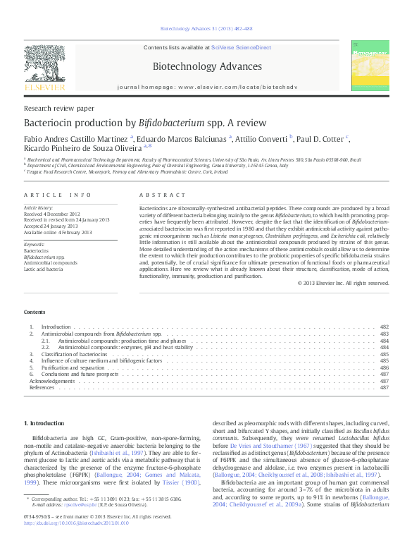 Pdf Research Review Paper Bacteriocin Production By Bifidobacterium Spp A Review