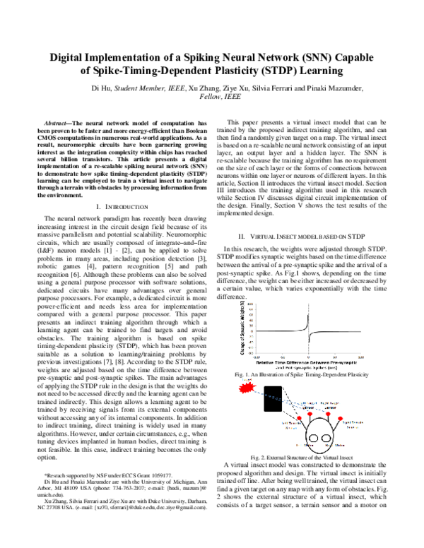Pdf Digital Implementation Of A Spiking Neural Network Snn Capable Of Spike Timing Dependent