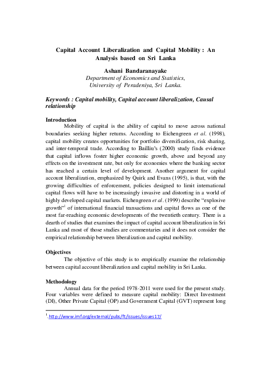 (PDF) Capital Account Liberalization and Capital Mobility : An Analysis ...