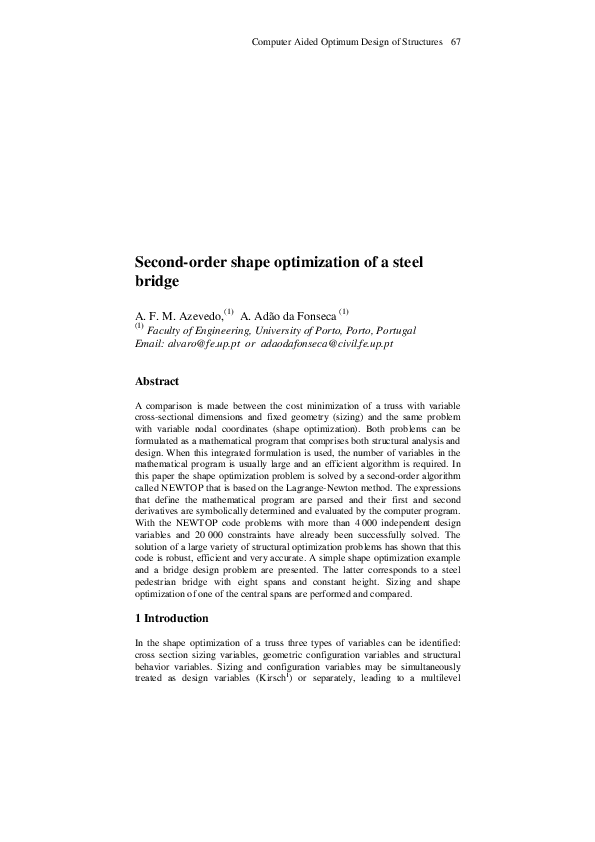 (PDF) Second-order shape optimization of a steel bridge