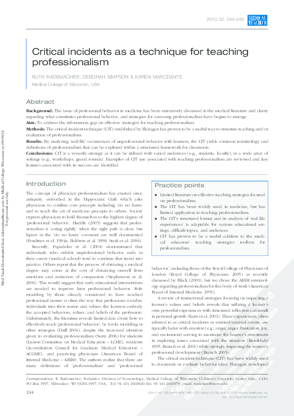 (PDF) Critical incident paper published