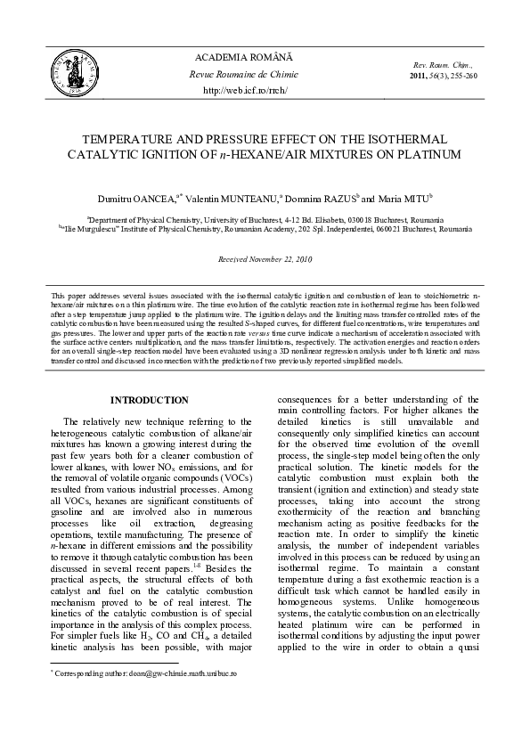 (PDF) Temperature and pressure effect on the isothermal catalytic ...