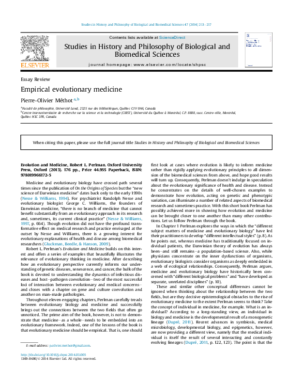 (PDF) Empirical Evolutionary Medicine (Essay Review), by Robert L ...