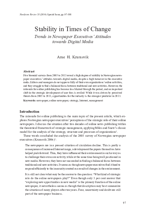 (PDF) Stability in Times of Change: Trends in Newspaper Executives ...