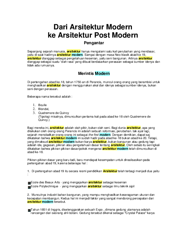 Pdf Dari Arsitektur Modern Ke Arsitektur Post Modern