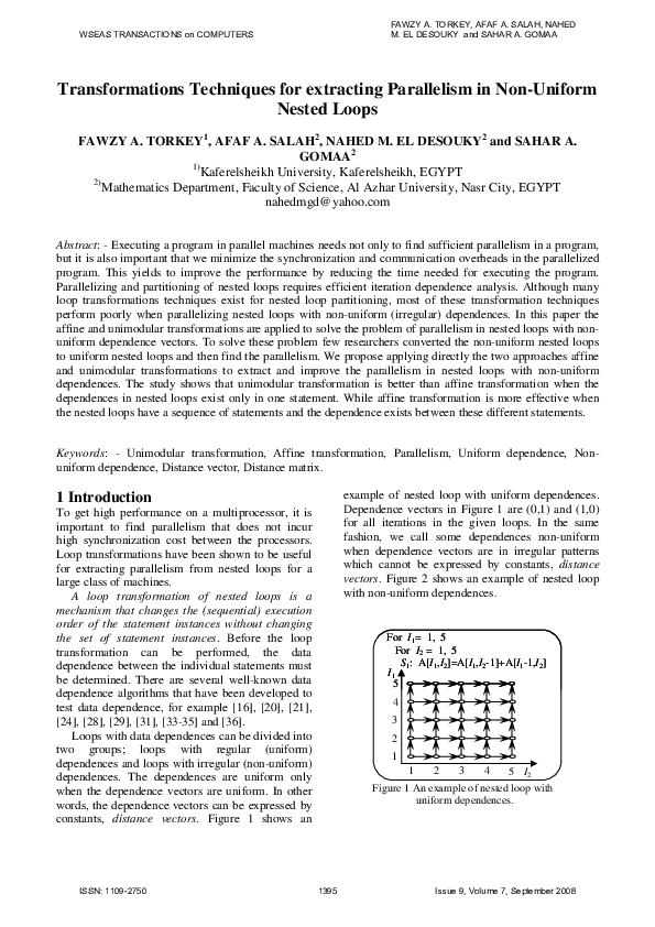 Pdf Transformations Techniques For Extracting Parallelism In Non Uniform Nested Loops Sahar