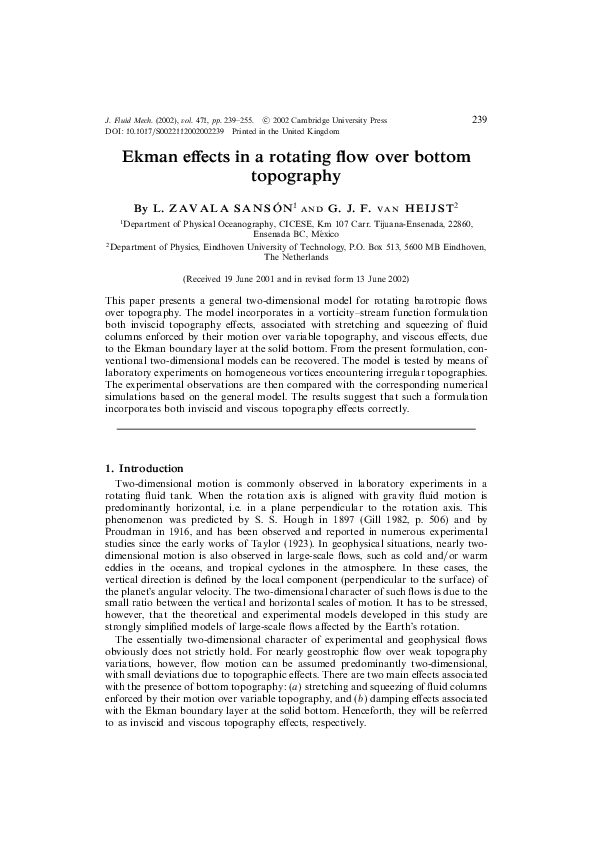 (PDF) Ekman effects in a rotating flow over bottom topography