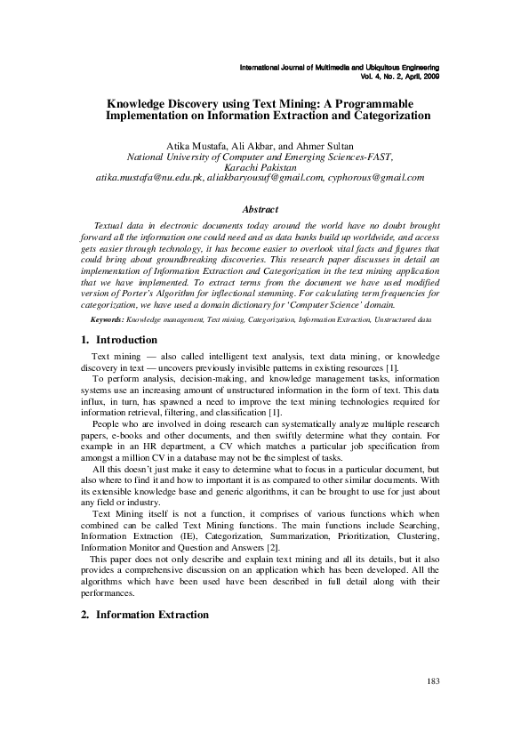 Pdf Knowledge Discovery Using Text Mining A Programmable Implementation On Information