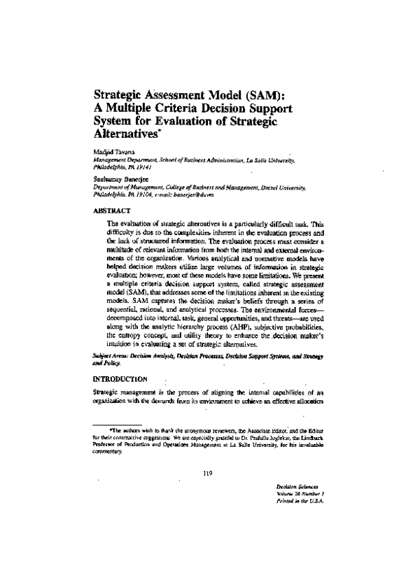 (PDF) Strategic Assessment Model (SAM): A Multiple Criteria Decision ...