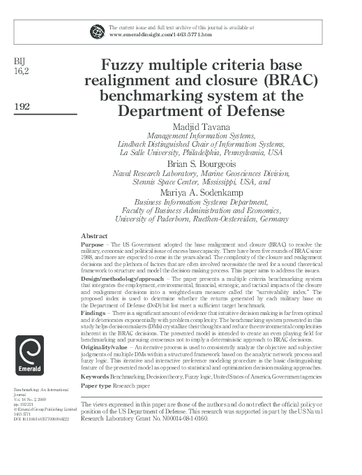 (PDF) Fuzzy multiple criteria base realignment and closure (BRAC ...