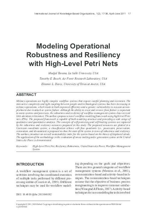 (PDF) Modeling Operational Robustness and Resiliency with High-Level Petri Nets
